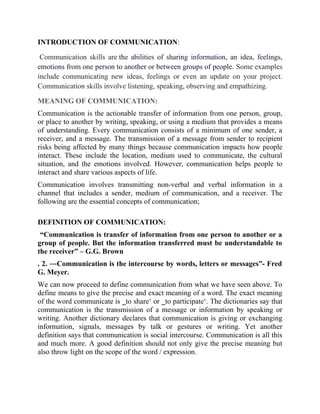 NOTES BA AEC SEM I-unit I & II. Definition of Communication Skills and ...