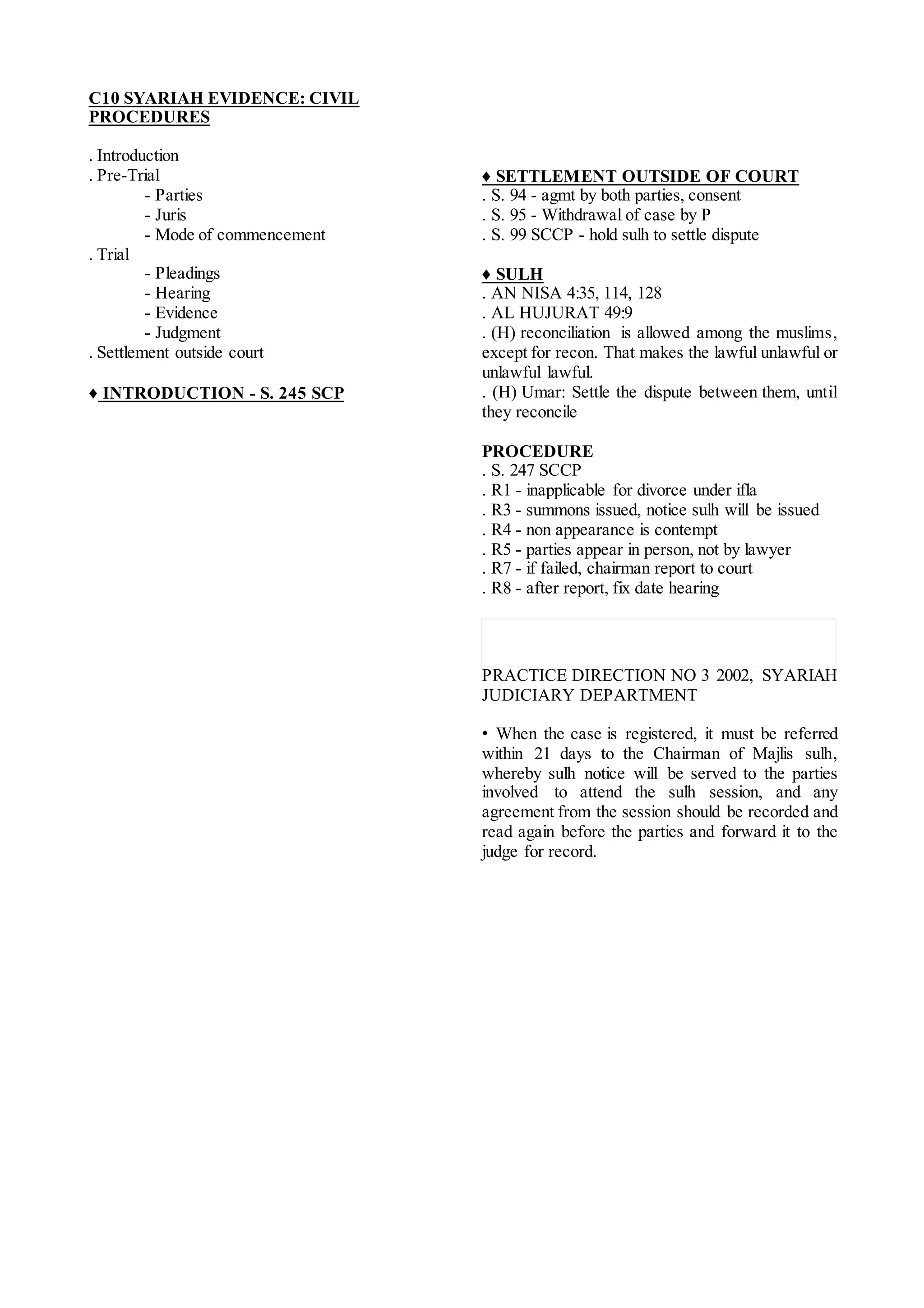Syariah Evidence and Procedure. (short notes) | DOCX