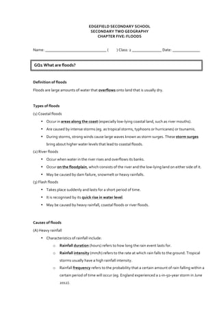 Notes - Chapter 5 Floods (Part 1) | PDF