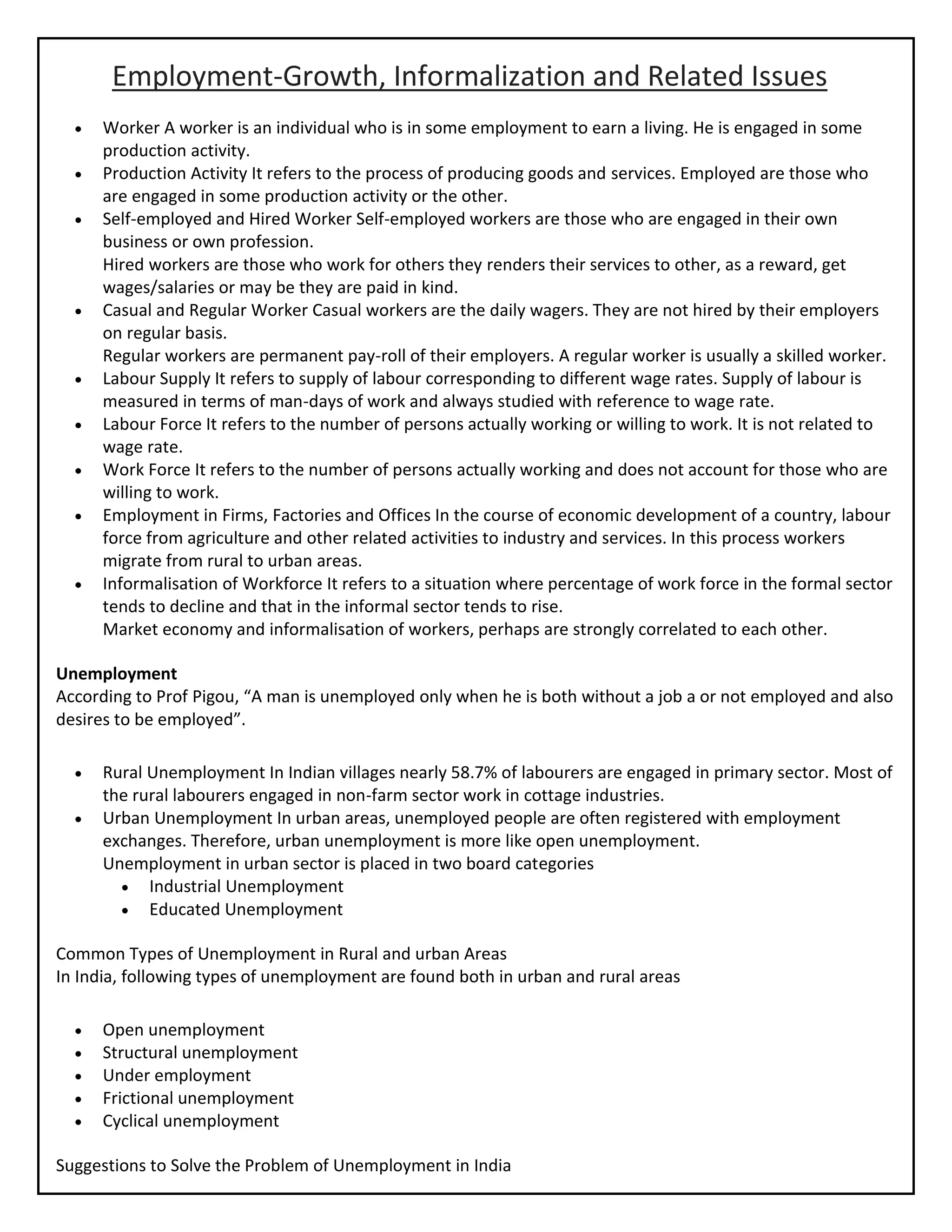 CBSE INDIAN ECONOMICS Notes:employment,infrastructure,sustainable ...