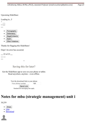 Notes for mba (strategic management) unit i | PDF