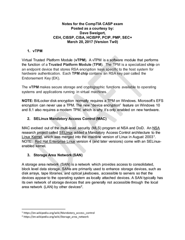 Study notes for CompTIA Certified Advanced Security Practitioner (ver2 ...