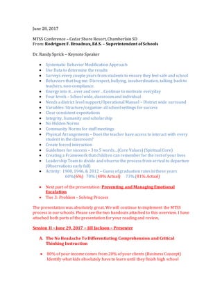 Notes from the 2017 MTSS Conference in Chamberlain, South Dakota | PDF