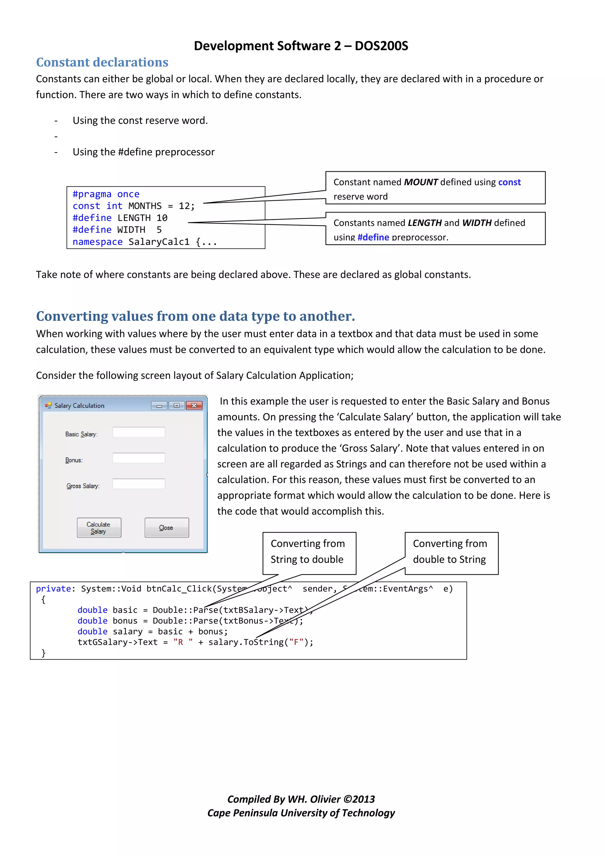 Notes How To Work With Variables Constants And Do Calculations Pdf