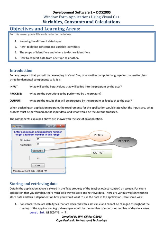 Notes how to work with variables, constants and do calculations | PDF ...