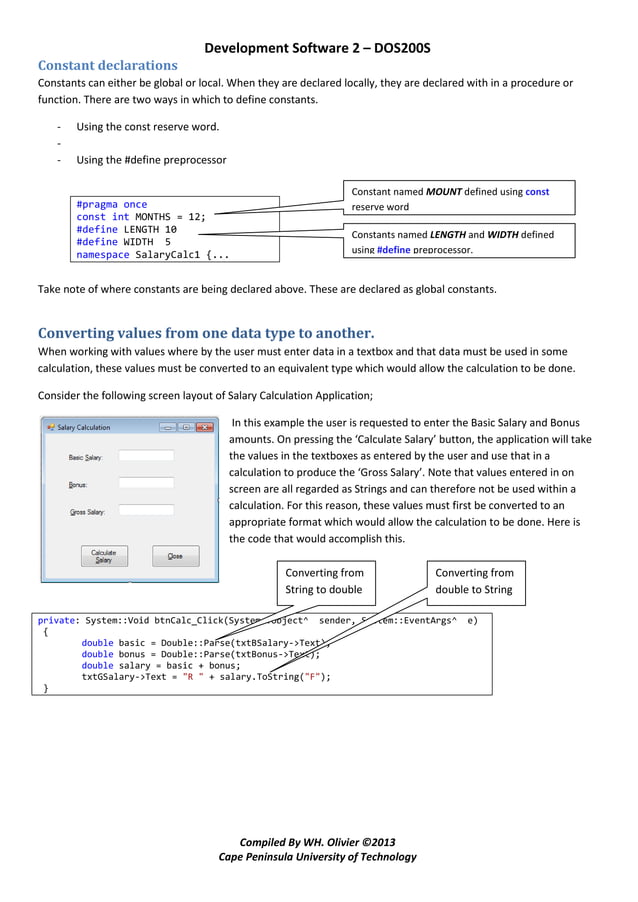 Notes How To Work With Variables Constants And Do Calculations Pdf 