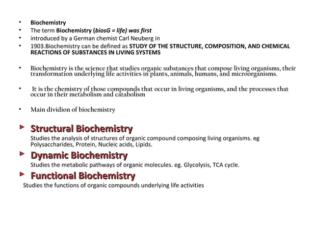 Notes introduction to biochemistry | PPT