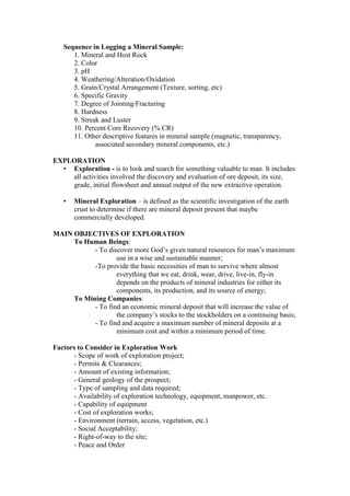 Notes Mine Exploration.doc | Geology | Science