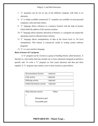 Notes of c programming 1st unit BCA I SEM | DOC