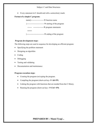 Notes of c programming 1st unit BCA I SEM | DOC