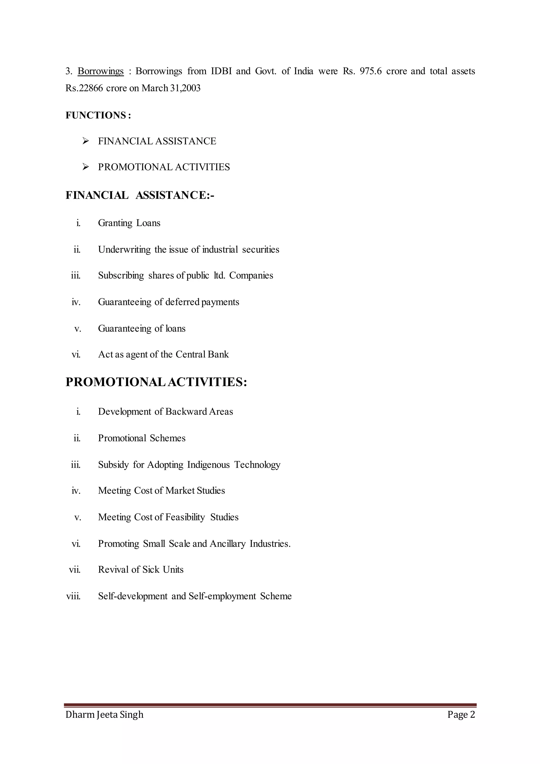 Notes of idbi, ifci, icici | DOCX