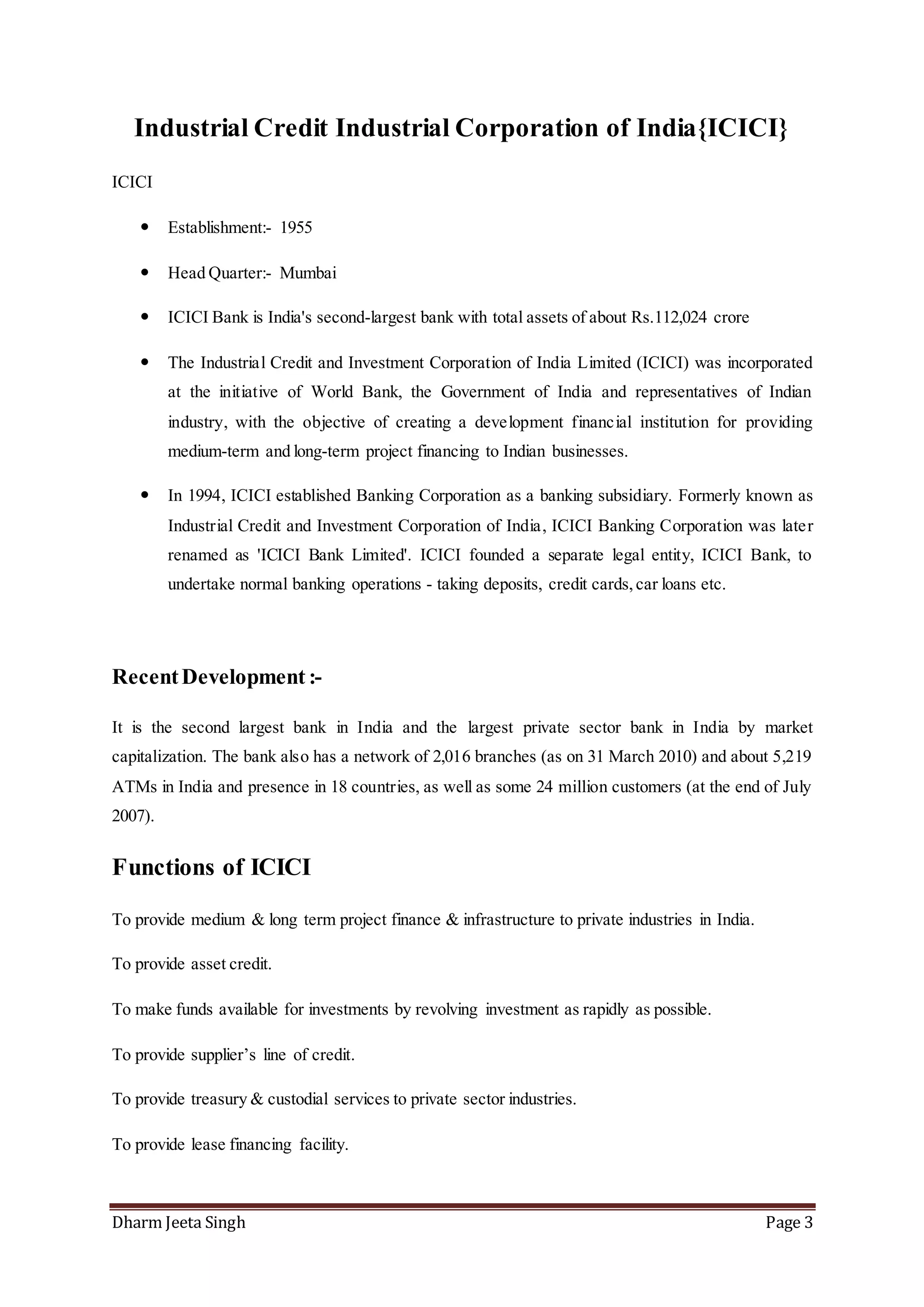 Notes of idbi, ifci, icici | DOCX