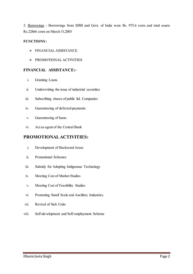 Notes of idbi, ifci, icici | DOCX | Business Banking & Finance | Business