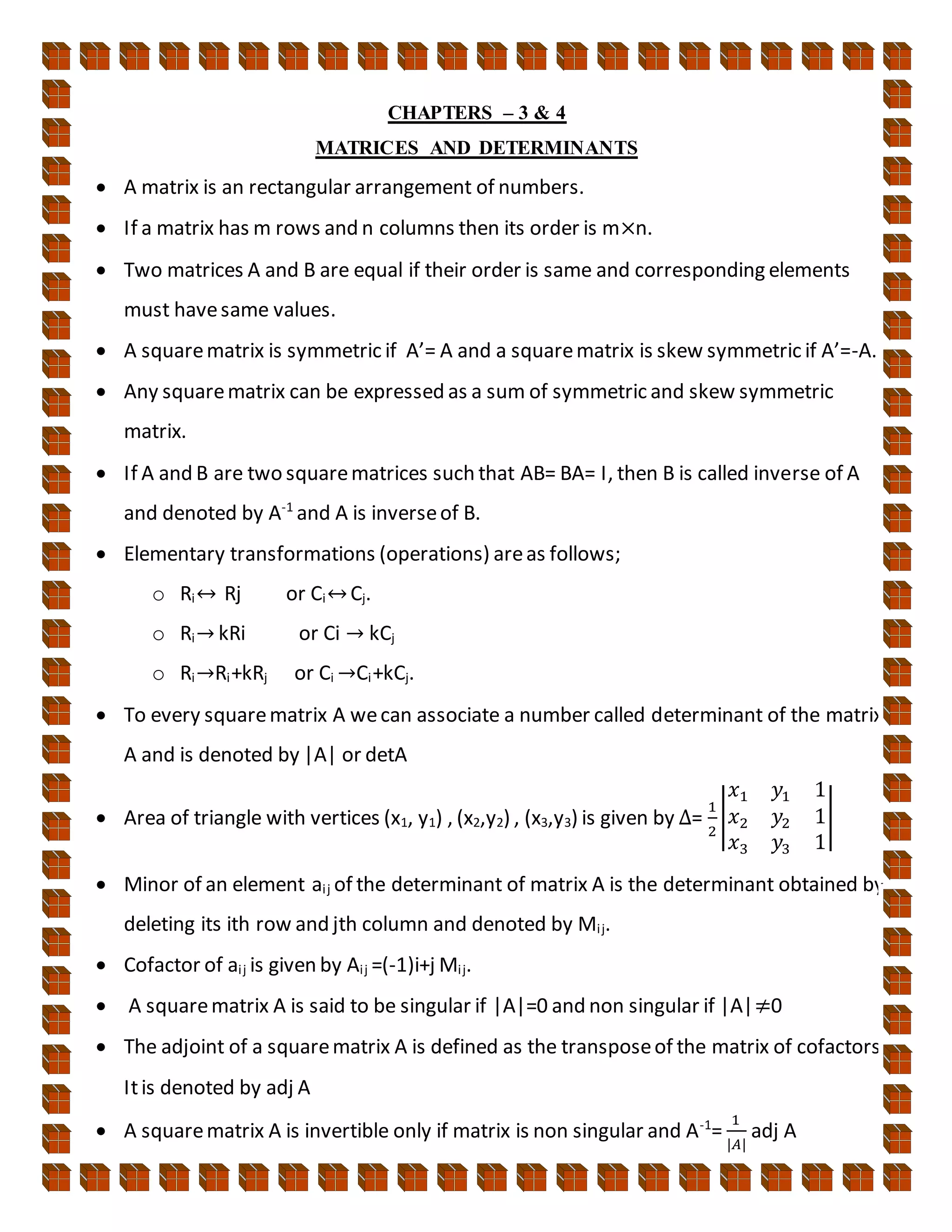 Notes of Matrices and Determinants | PDF