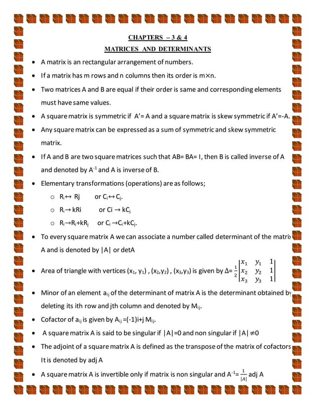 Notes of Matrices and Determinants | PDF