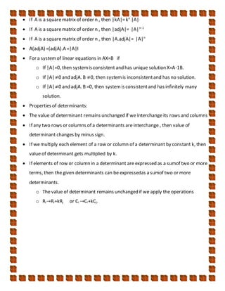 Notes of Matrices and Determinants | PDF