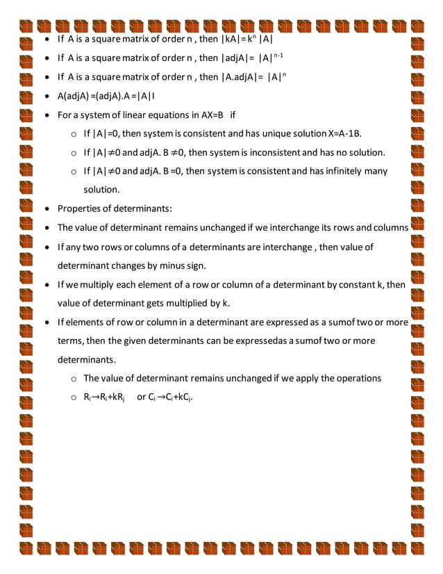Notes Of Matrices And Determinants Pdf