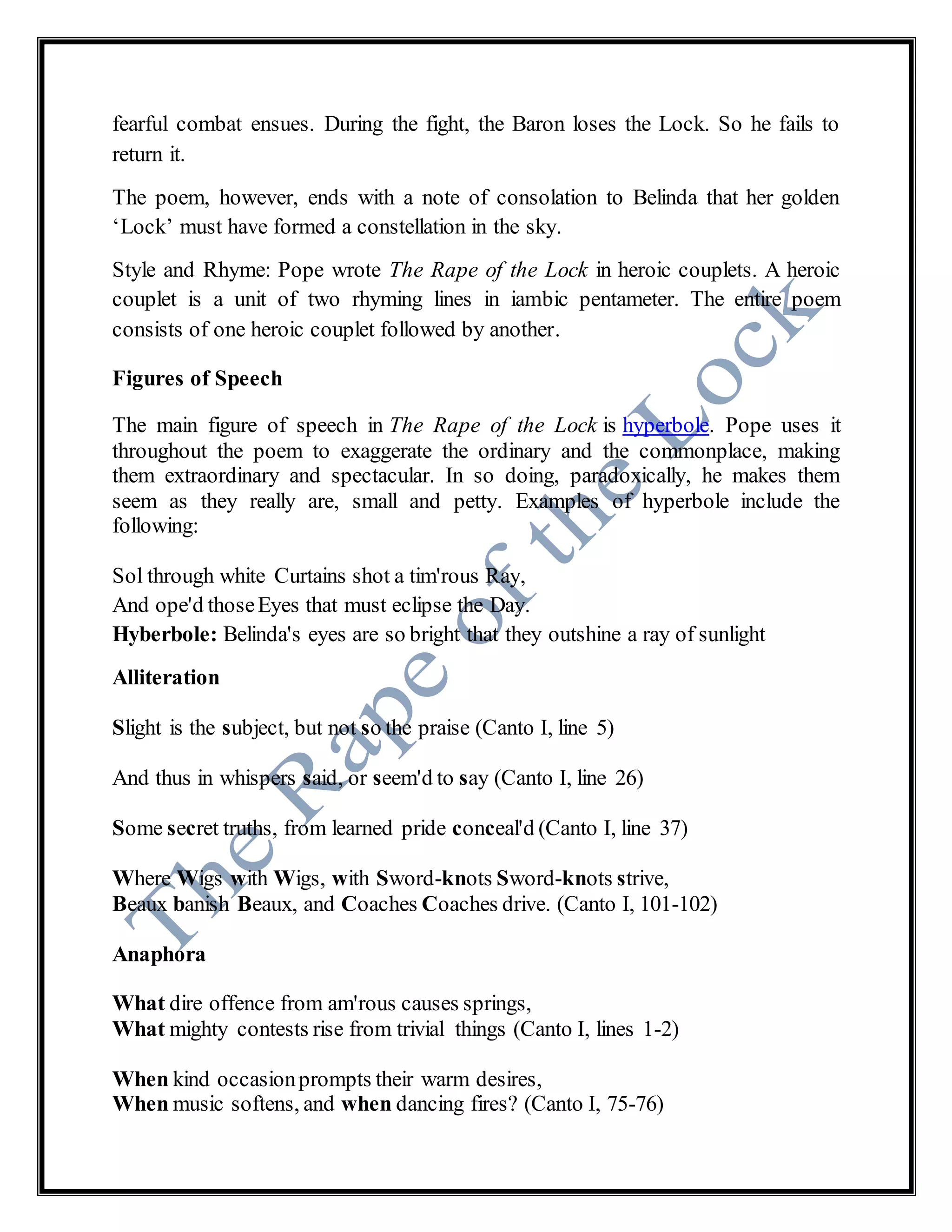 Notes of rape of the lock | DOCX