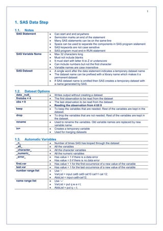 Complete Study Notes of SAS for Interviews | PDF