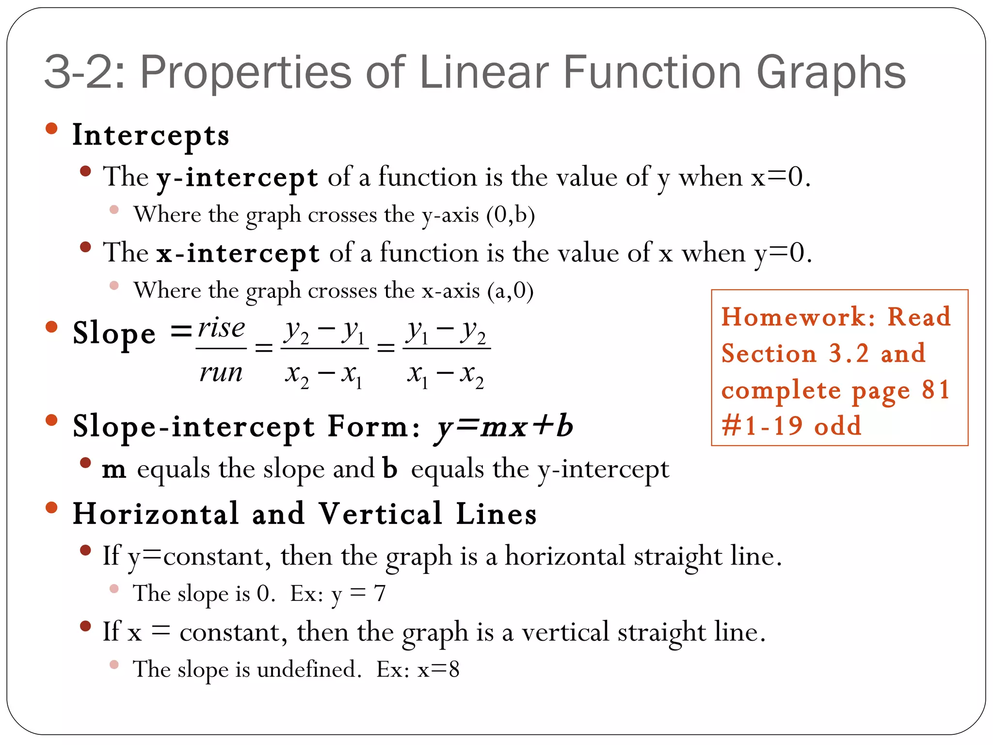 Notes on 3.2 properties of linear frunction graphs | PPT