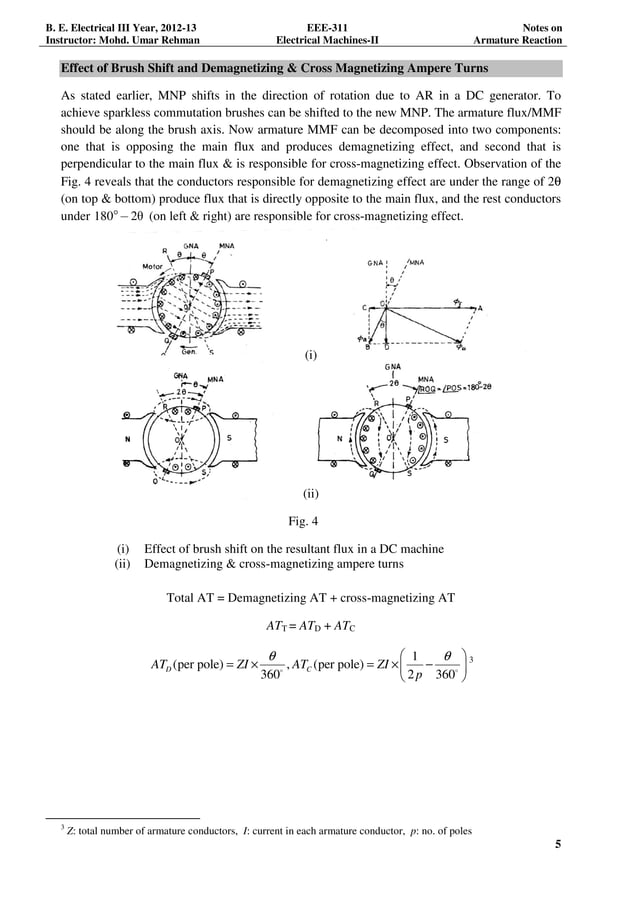 Notes on armature reaction in dc machines | PDF | Physics | Science