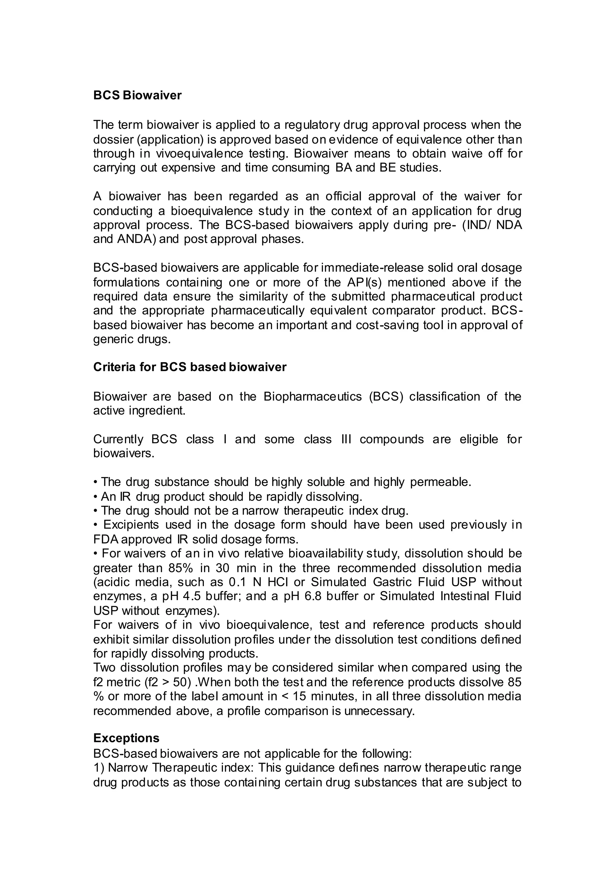 biopharmaceuticals classification system and biowaiver | DOC