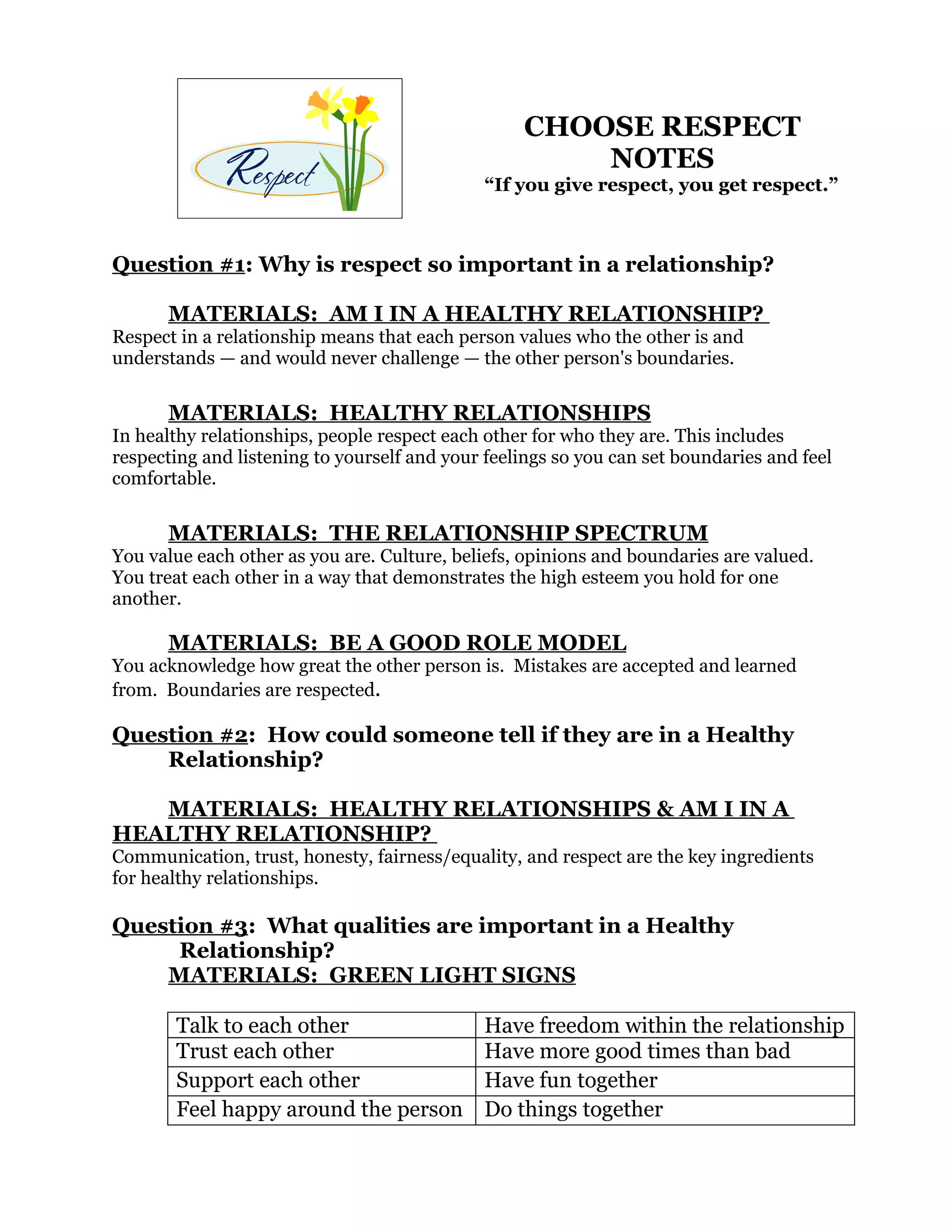 Notes On Choose Respect Materials | DOC