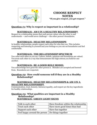 Notes On Choose Respect Materials | DOC