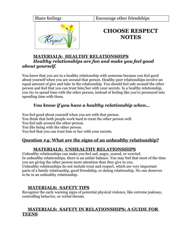 Notes On Choose Respect Materials | PDF