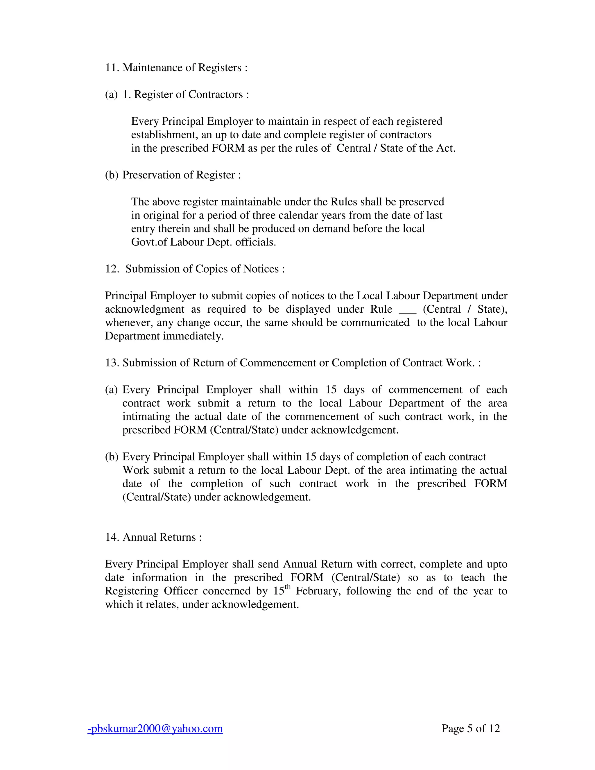 Notes on contract labour act | PDF