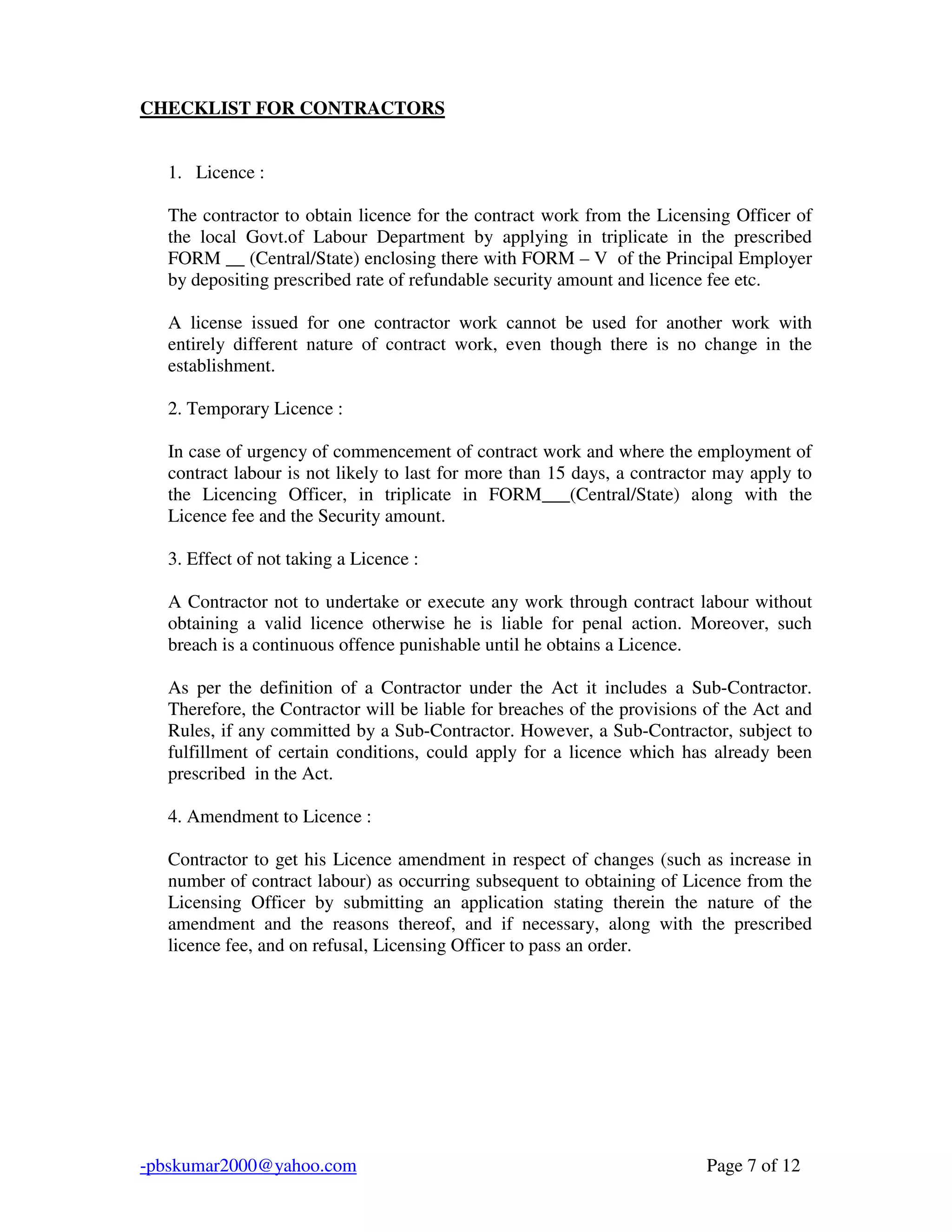 Notes on contract labour act | PDF