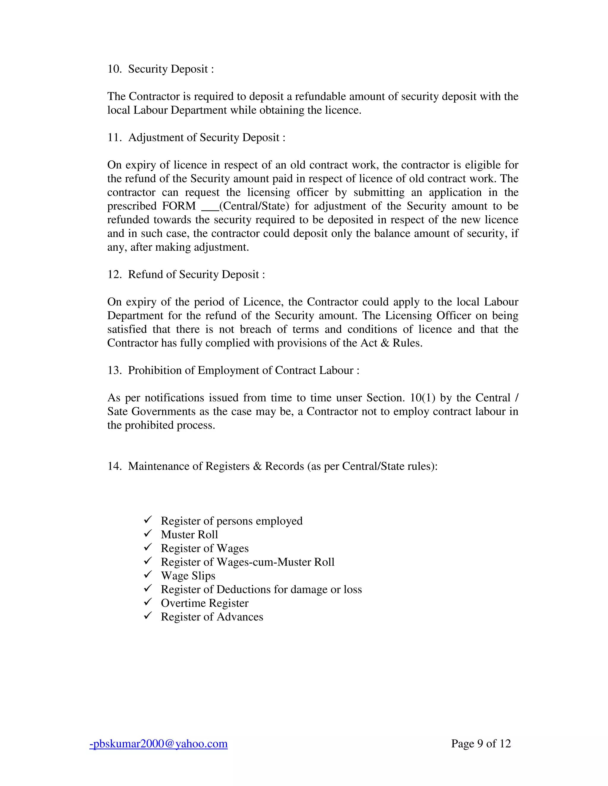 Notes on contract labour act | PDF