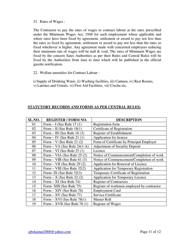 Notes on contract labour act | PDF