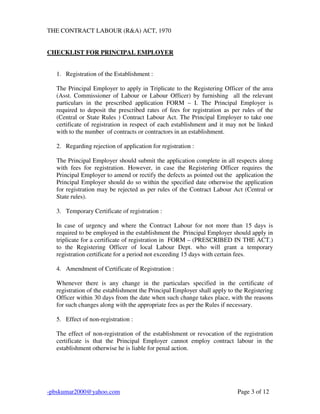 Notes on contract labour act | PDF