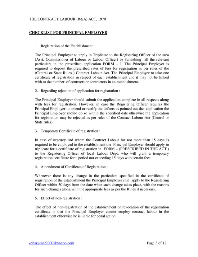 Notes on contract labour act | PDF