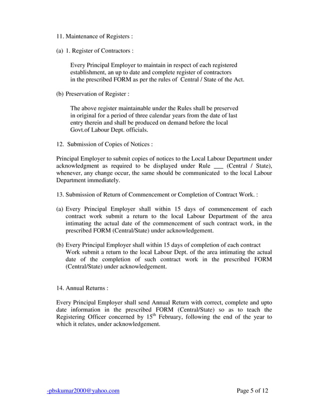 Notes on contract labour act | PDF