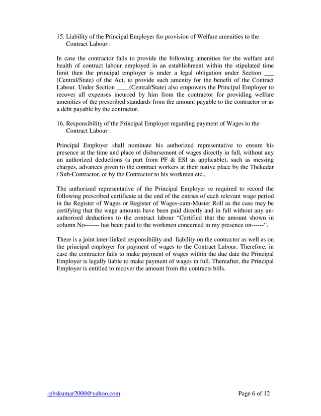 Notes on contract labour act | PDF