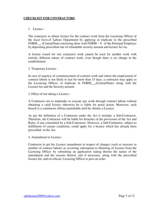 Notes on contract labour act | PDF