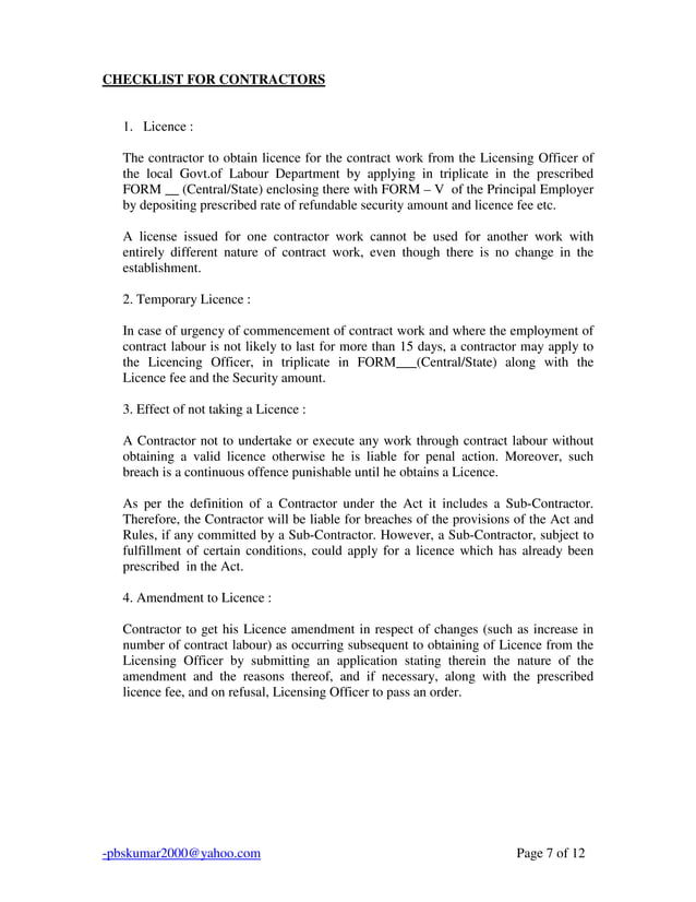 Notes on contract labour act | PDF