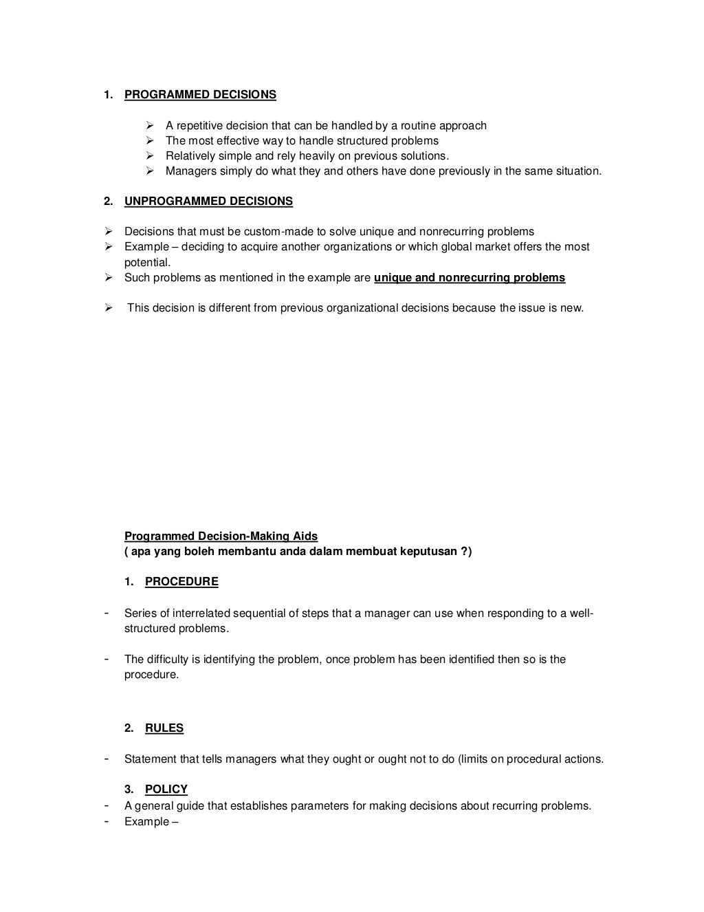 Notes on decisions making