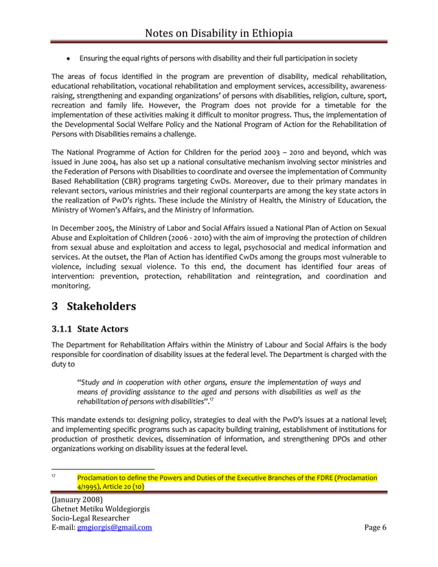 Notes on disability in ethiopia january 2008 | PDF