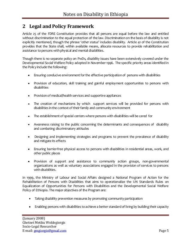 Notes on disability in ethiopia january 2008