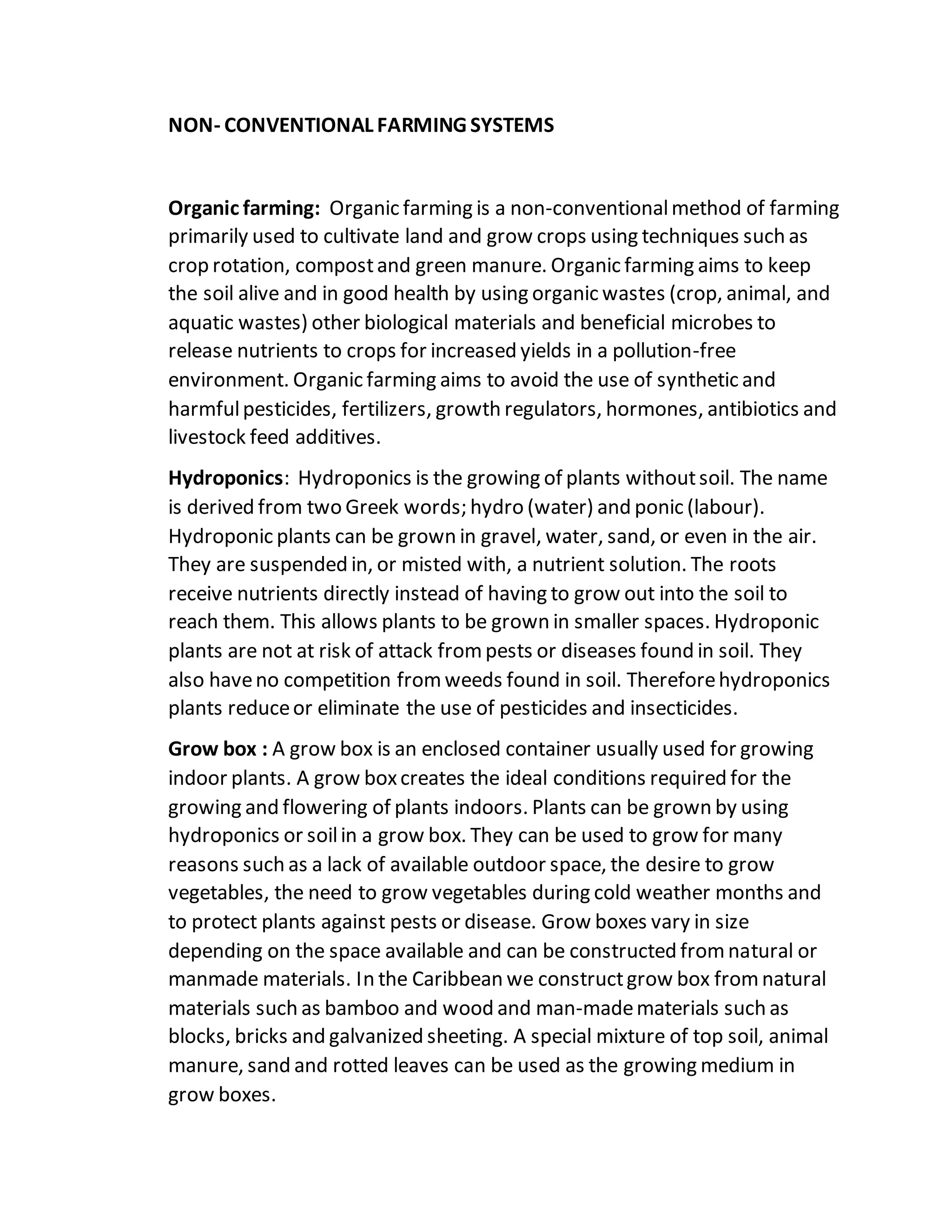 Method of non conventional farming systems | DOCX