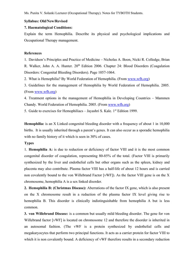 Notes on Hemophilia_Punita V. Solanki | PDF