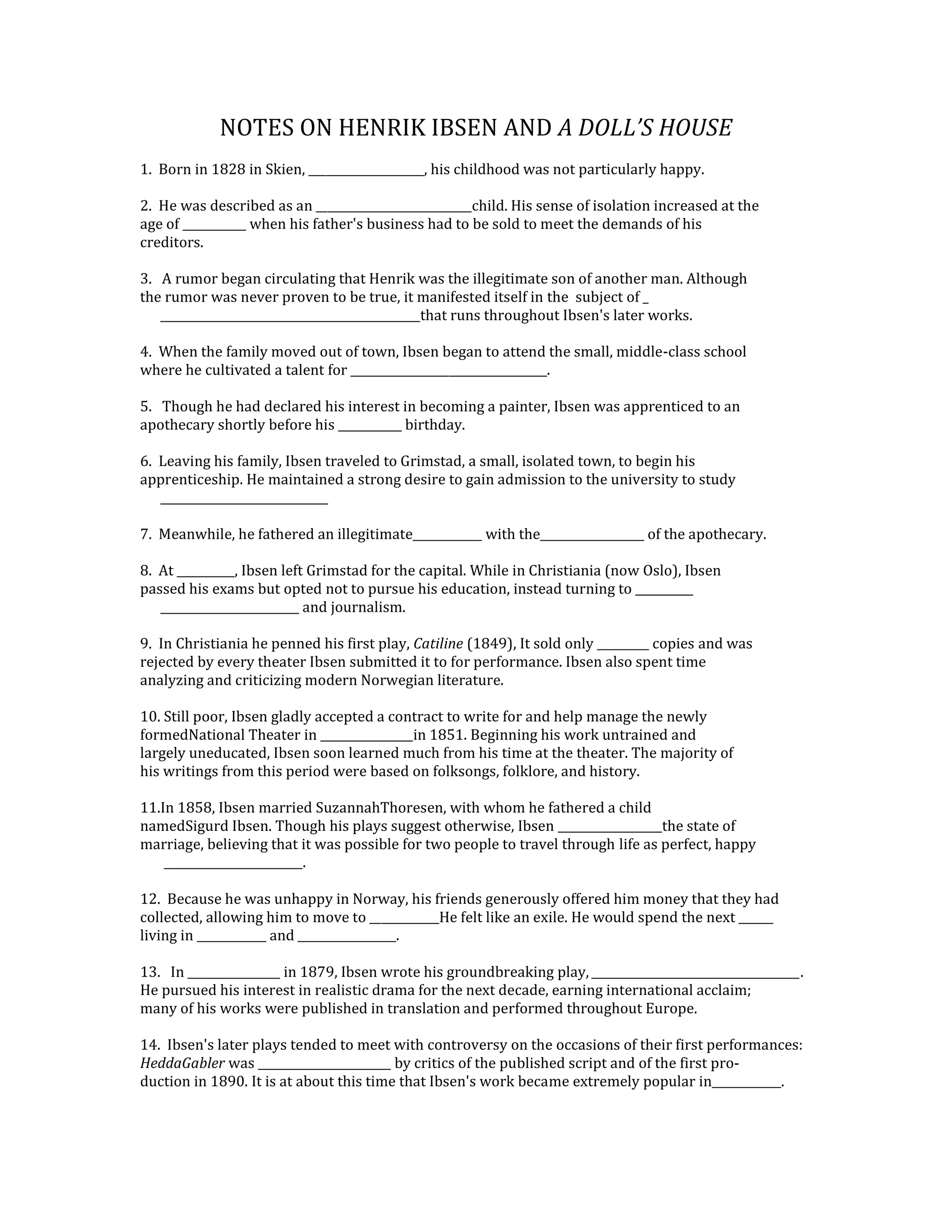 Notes on henrik ibsen and a doll’s house | PDF