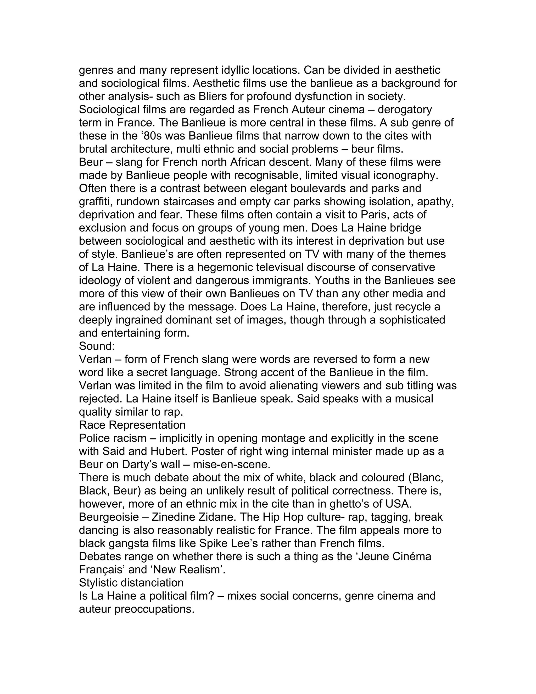 Notes on la haine | DOC