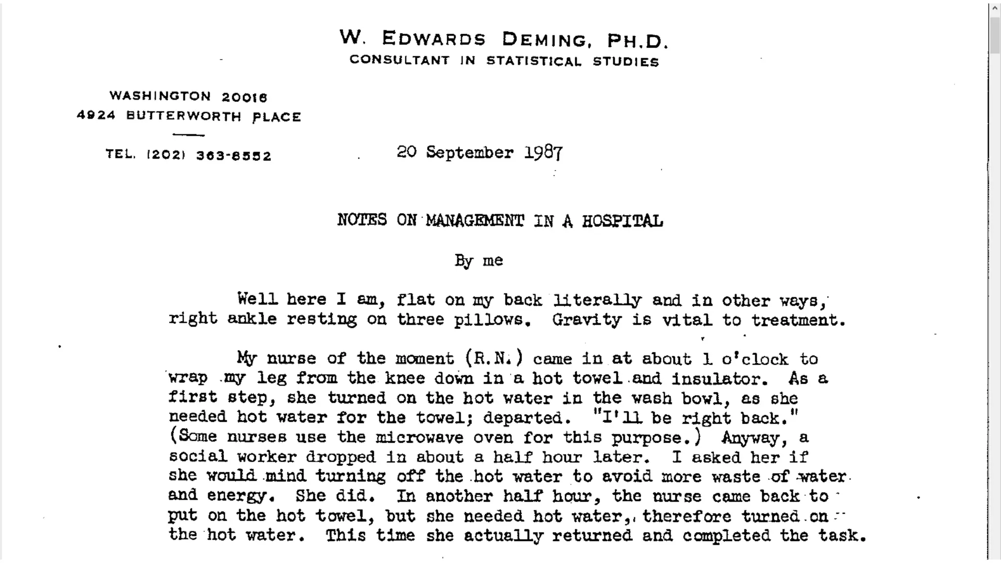 Notes on management in a hospital dr. W. Edwards Deming | PPTX