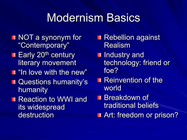 Notes On Modernism An Intro For Literature APPT | PPT