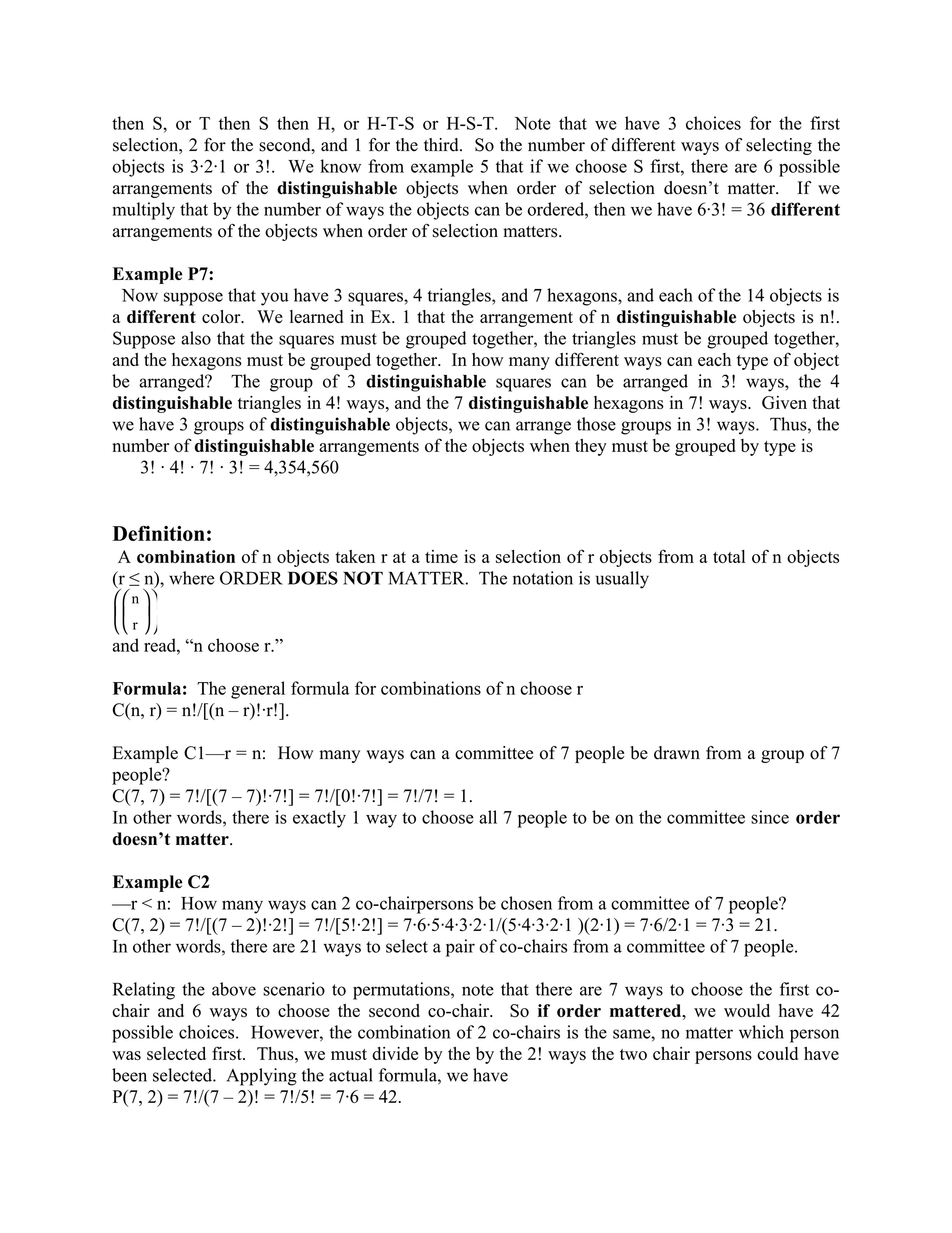 Notes On Permutations And Combinations Doc