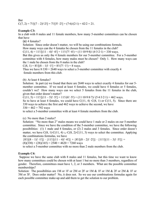 Notes on permutations and combinations | PDF
